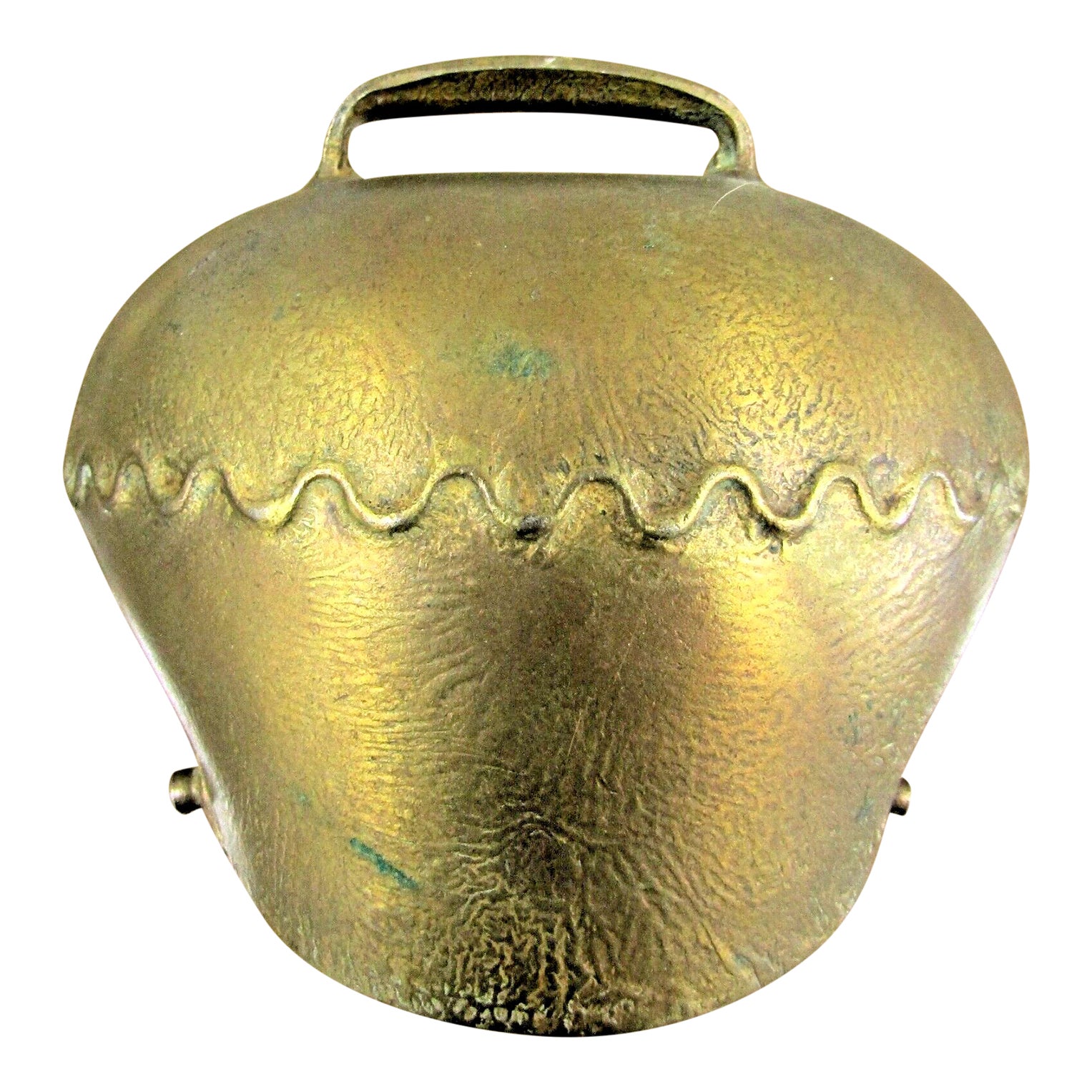 1930s Swiss Hand Forged Copper Cowbell With Wavy Line Design | Chairish
