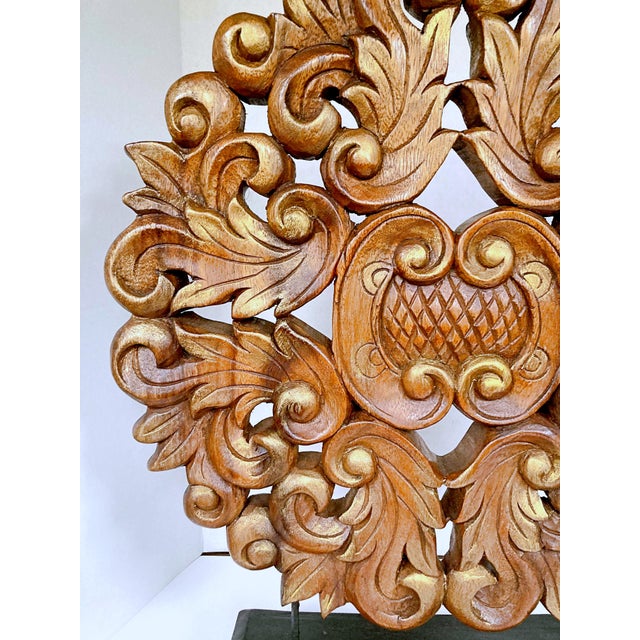 Vintage Rustic Decorative Hand-Carved Filigree Wood Medallion | Chairish