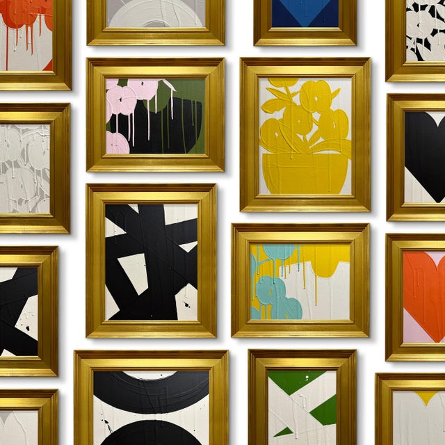 Ron Giusti Mini Abstract Black Cream Acrylic Painting | Chairish