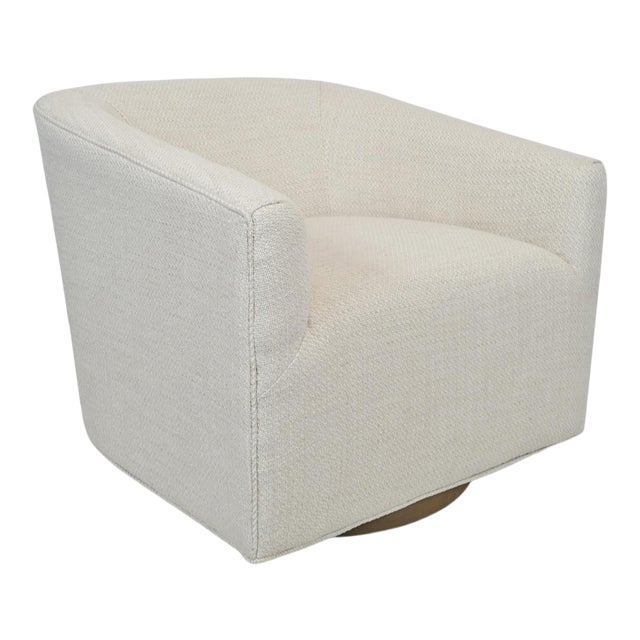 Ivory Tweed Swivel U Arm Chair | Chairish