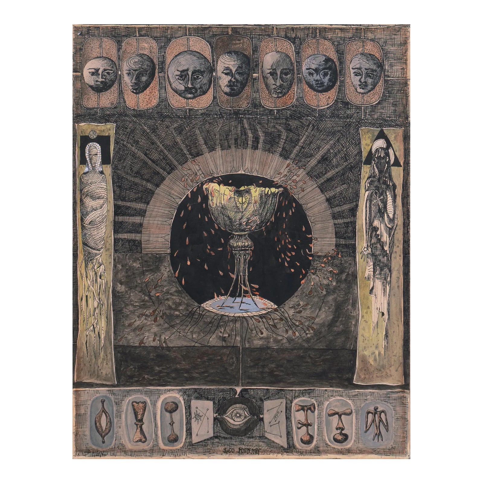 'The Holy Grail' by Leo Kenney, 1947, Last Supper, Egyptian Iconography ...