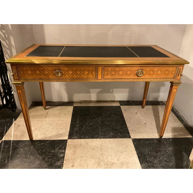 French Inlay Leather Top Desk, Finished On Both Sides | Chairish