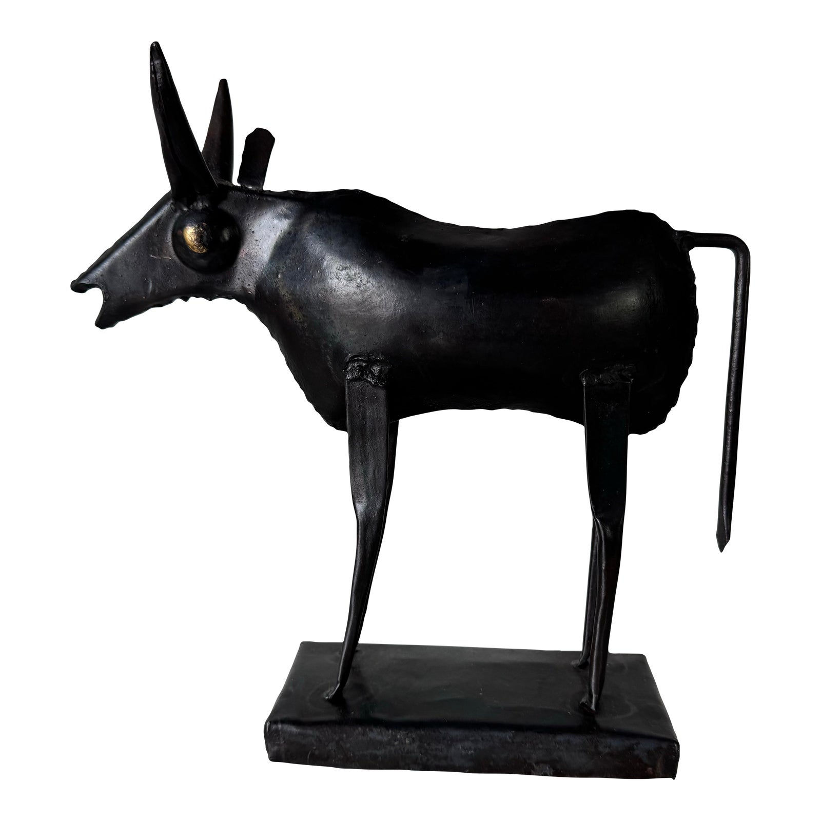 Vintage Handmade Brutalist Metal Bull Sculpture | Chairish