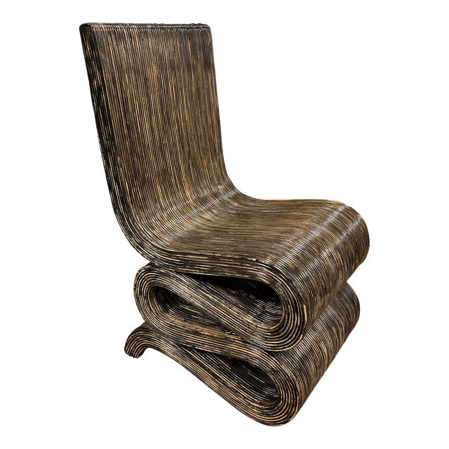 Black Wash Pencil Reed Rattan Snake Style Chair | Chairish