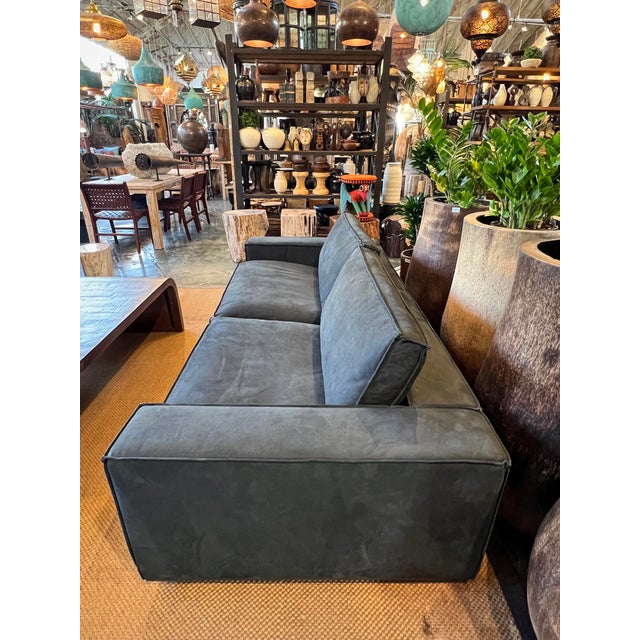 Slate Grey Nubuck Leather Sofa | Chairish