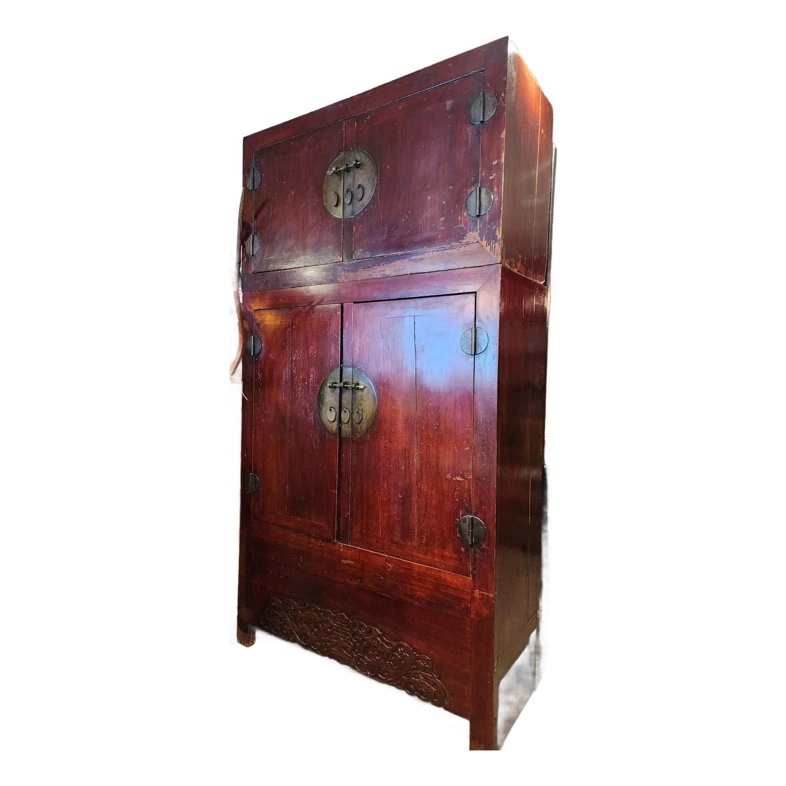 Antique Qing Dynasty Chinese Lacquer Red Blood Cabinet | Chairish