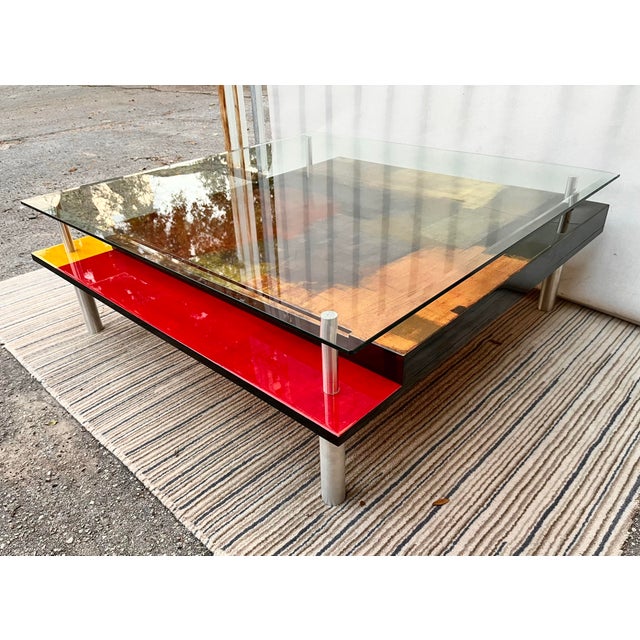 Early 2000s Abstract Print Postmodern Glass Top Coffee Table by the ...