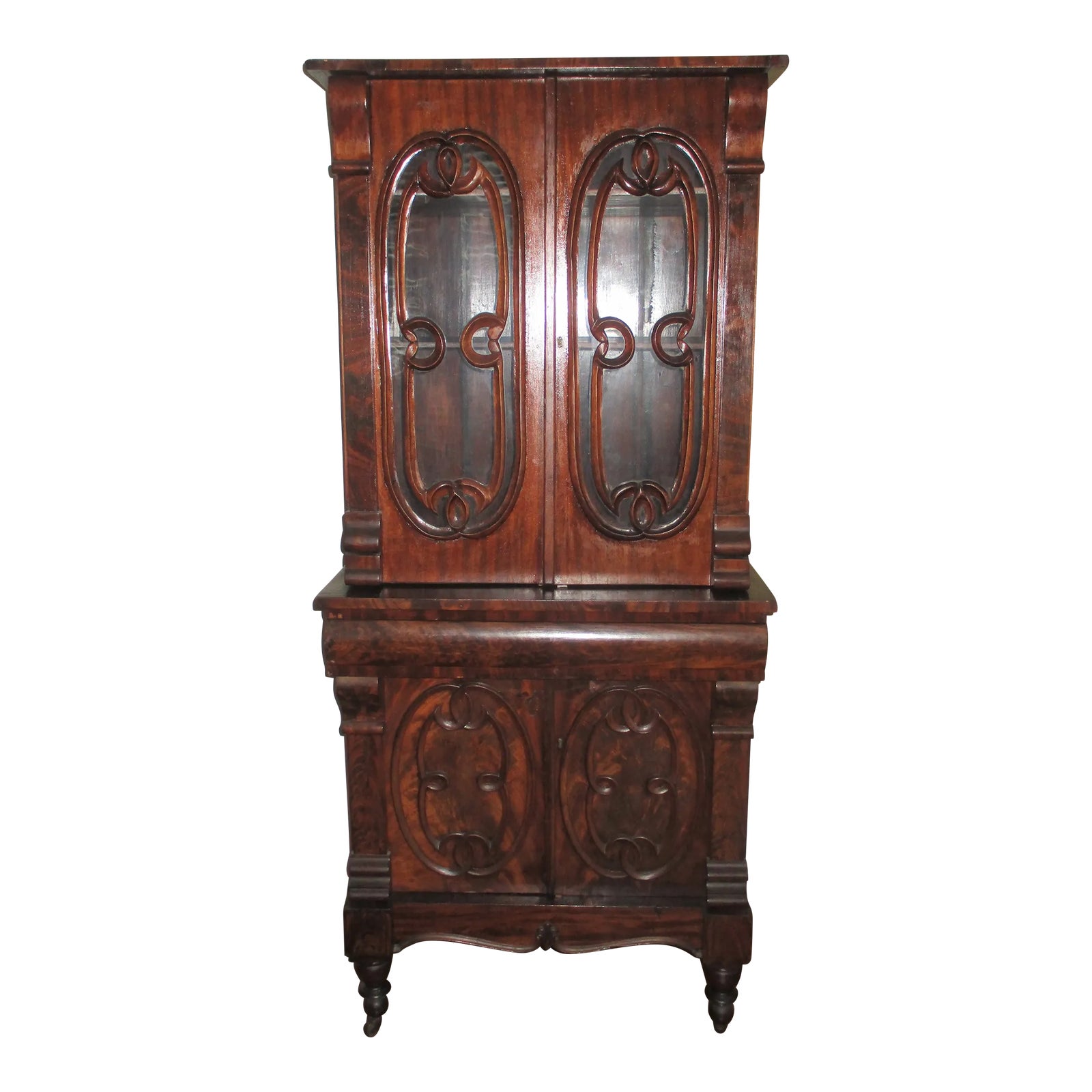 Early 19th Century Antique Flame Mahogany Empire Display/ China Cabinet ...