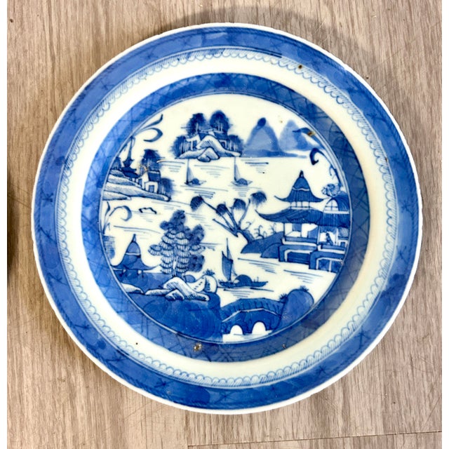 Antique Chinese Blue and White Porcelain Canton Plates- a Pair | Chairish