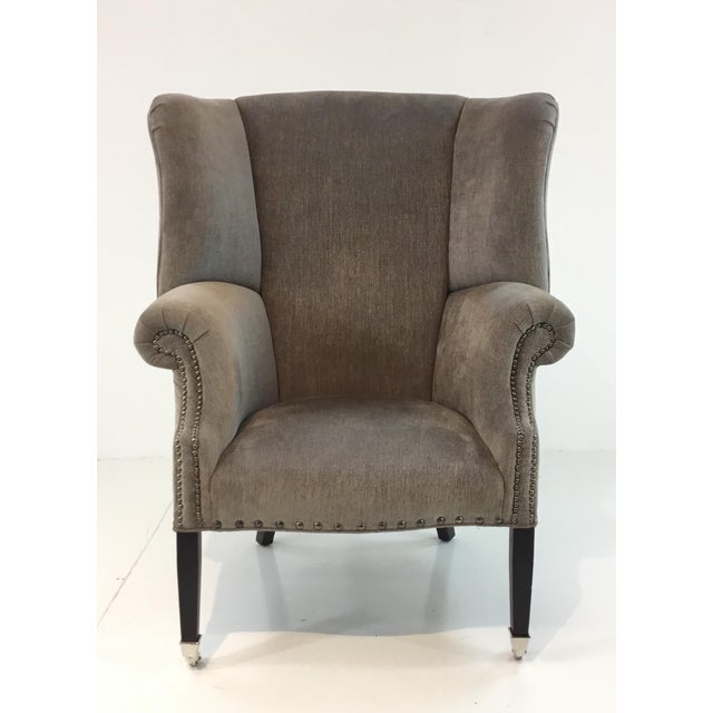 Modern Custom Gray Velvet Wingback Chair | Chairish
