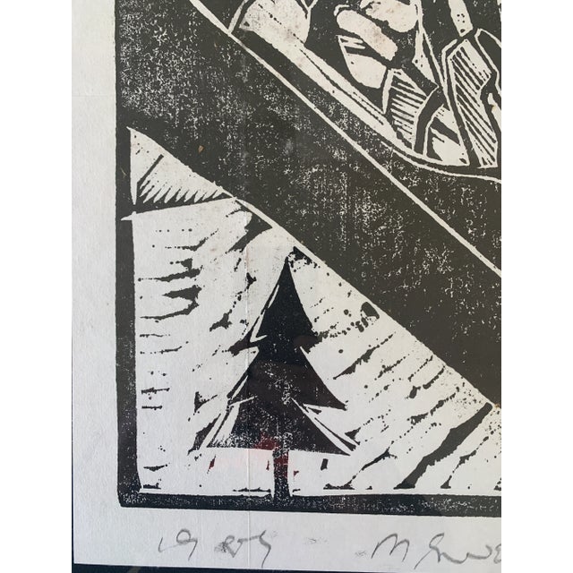 1970s Linocut Winter's Star Woodcarver - Signed | Chairish