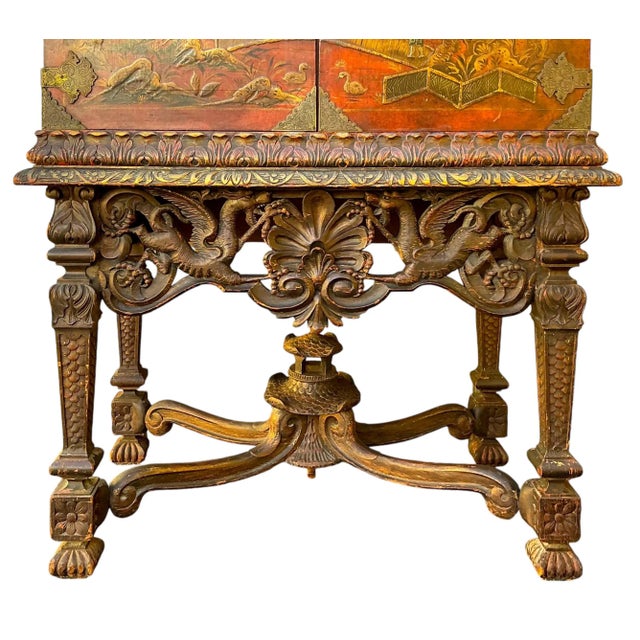 Early Georgian Style Chinoiserie Cabinet / Secretary Desk W/ Carved ...