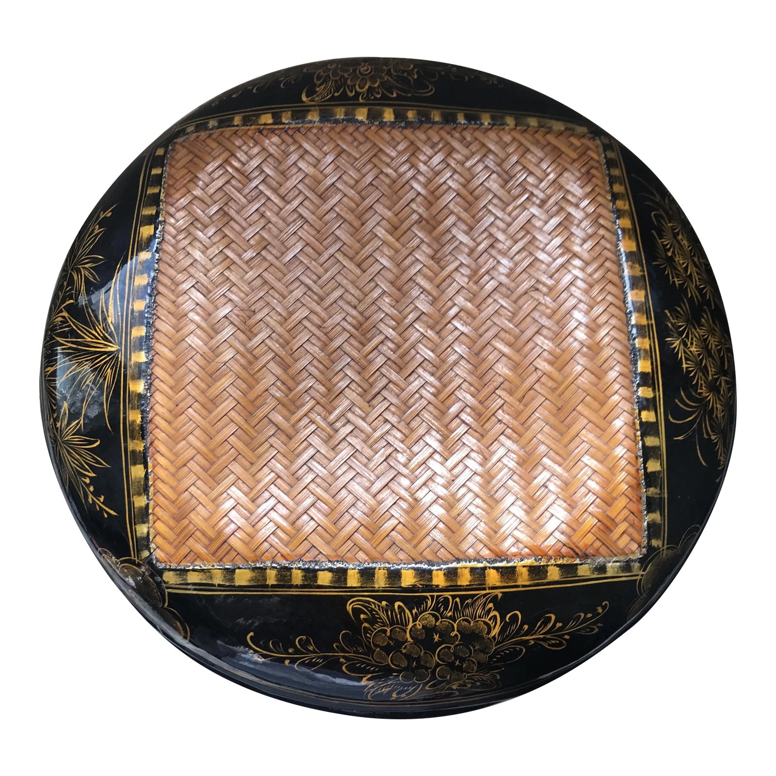 Asian Black Lacquer Woven Box | Chairish