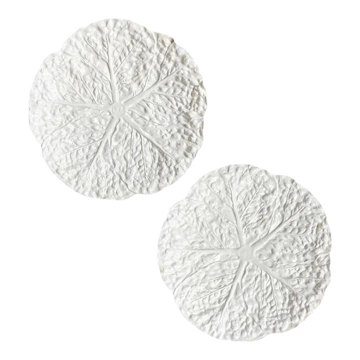 Vintage White Italian Ceramic Cabbageware Plates From Italy - a Pair ...