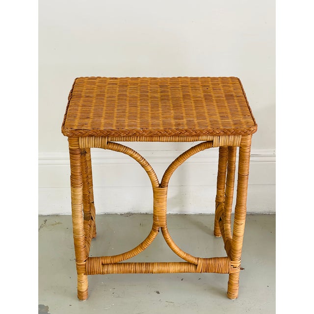 1970s Vintage Coastal Boho Rattan Wicker Side Table | Chairish