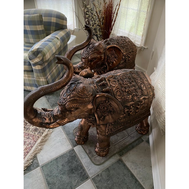 Pair of Contemporary Brass Elephant Statues - Set of 2 | Chairish