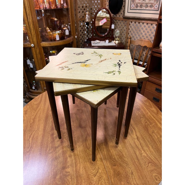 1960s Vintage Artex Square Butterfly and Dried Floral Stacking Tables ...