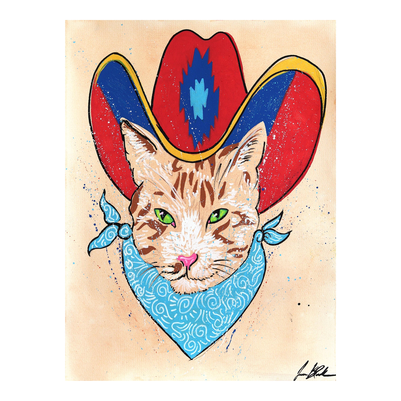 Cowboy Cat - Whimsical Colorful Figurative Western Animal Painting on ...