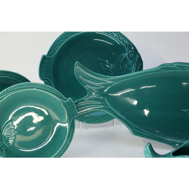 Set of Teal Fish-Shape Ceramic Dishes | Chairish
