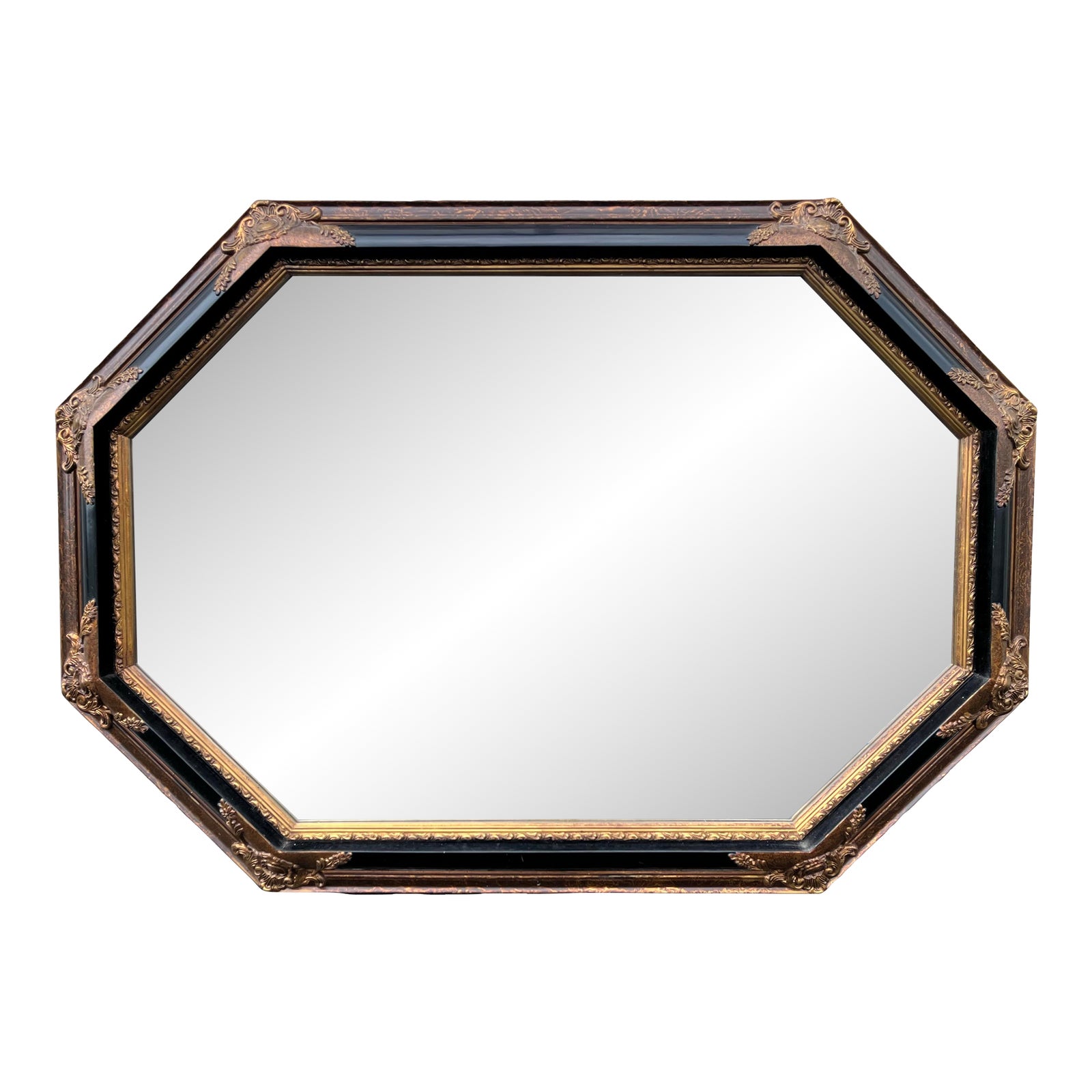 1980s Carolina Mirror Company Octagonal Black and Gold Beveled Glass ...