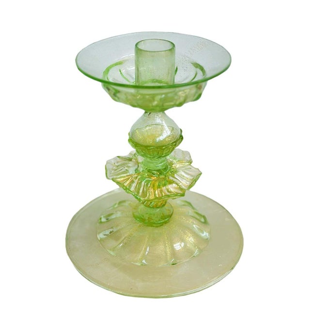 Set of Four 1950s Italian Green Murano Glass Candlesticks With Gold ...