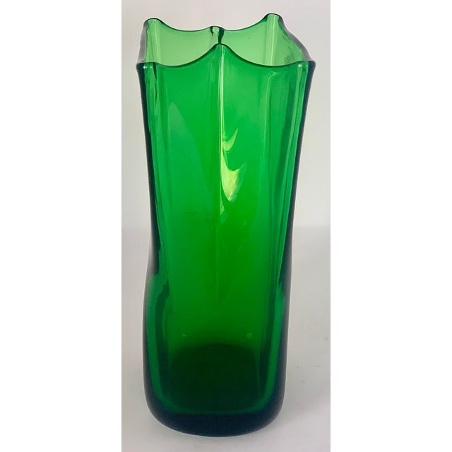 2000 Blenko Emerald Paper Bag Blown Art Glass Vase American Mid-Century ...