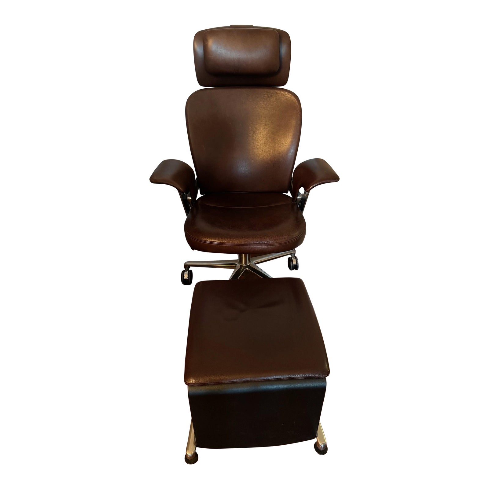 Steelcase Leather Executive Chair & Ottoman Set | Chairish