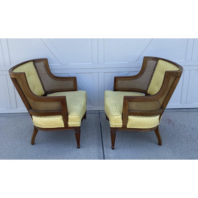1950s Hibriten French Bergere Walnut Cane Yellow Upholstered Club ...