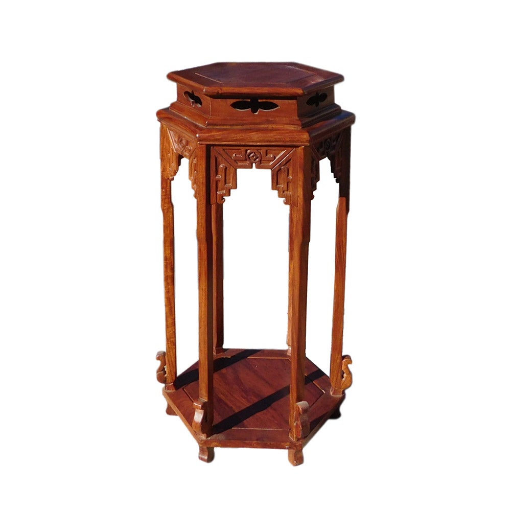 Chinese Rosewood Hexagon Plant Stand Table | Chairish