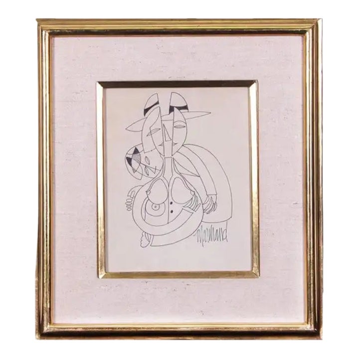 Original Cubist Ink Artwork by Phillipe Marchand, in Gold Frame, 20th ...