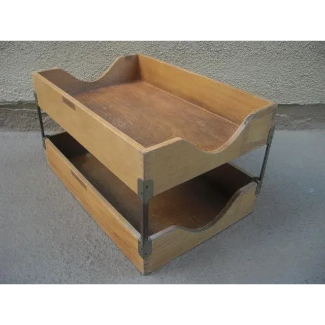 Vintage Mid 20th Century Wood Two Tier Stacking Paper Filing Trays ...