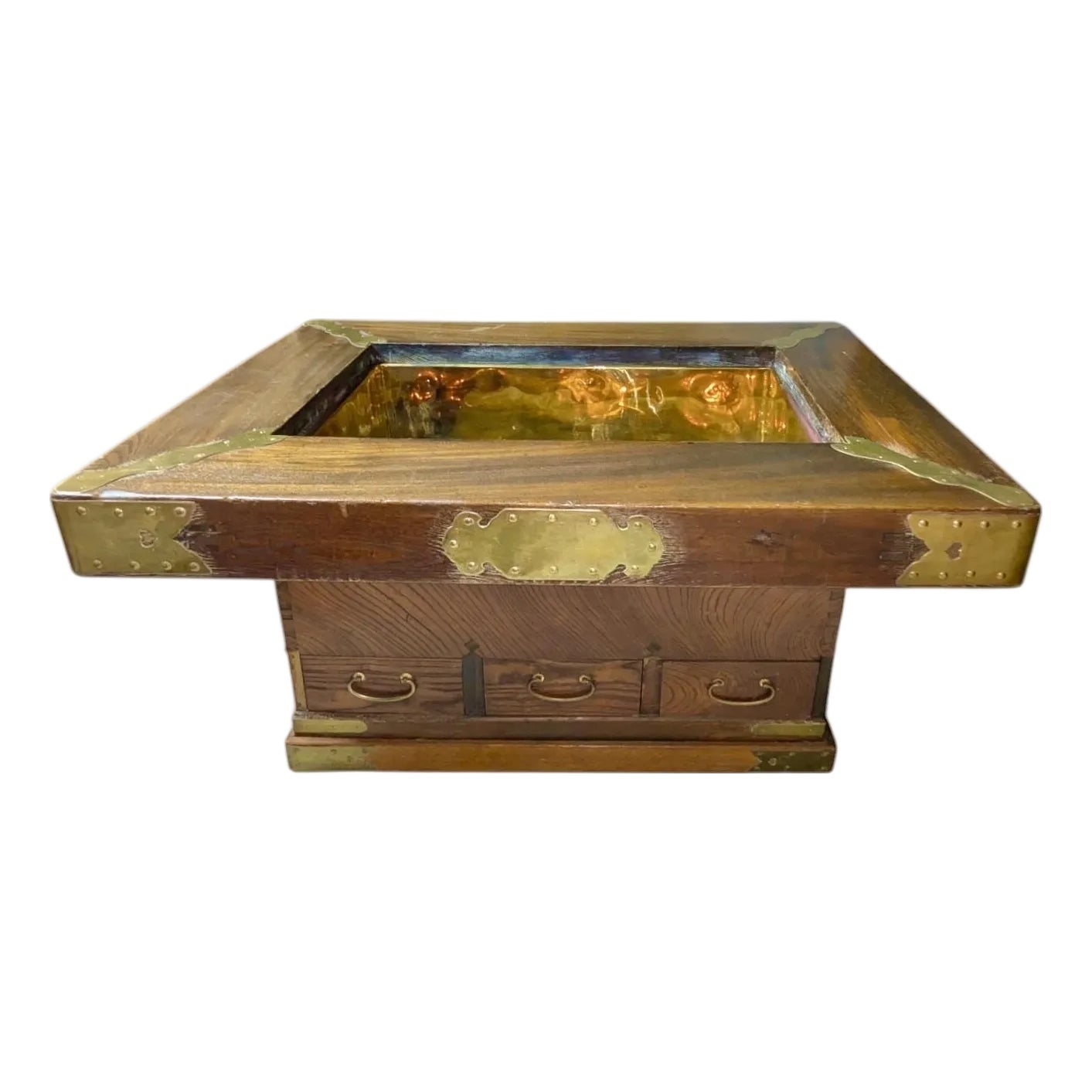 1930s Japanese Brass Hibachi Coffee Table With Drawers – Campaign Style ...