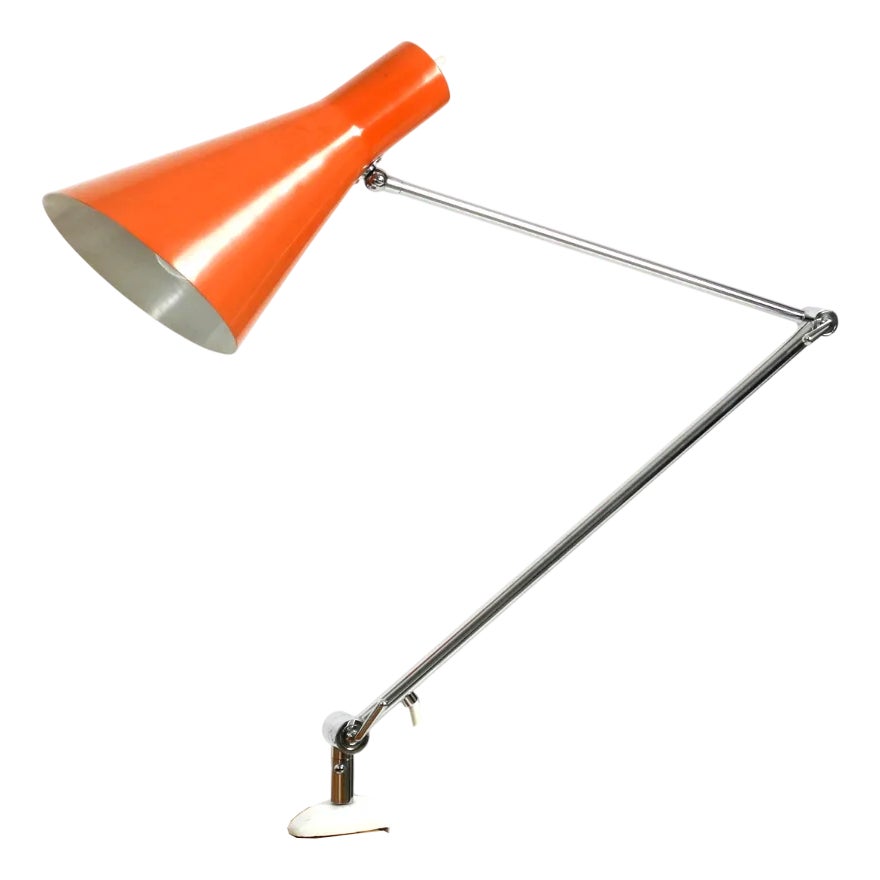 Very Mid-Century Modern Italian Brass Joint Clamp Lamp with Red Cone ...