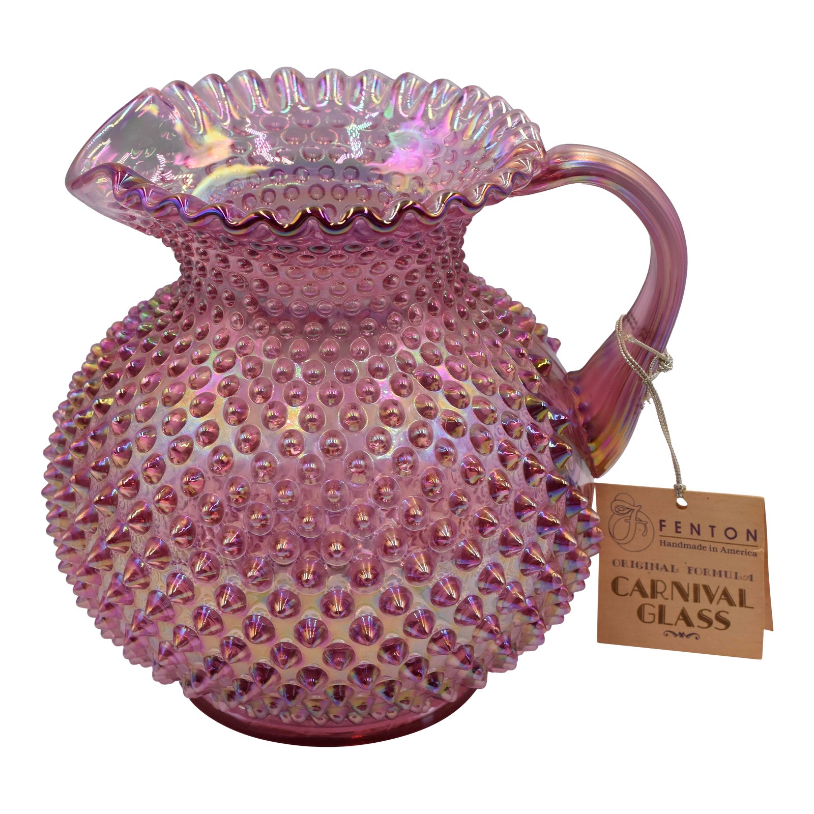 Vintage Fenton Hobnail Pink Opalescent Carnival Glass Art Crimped Top ...