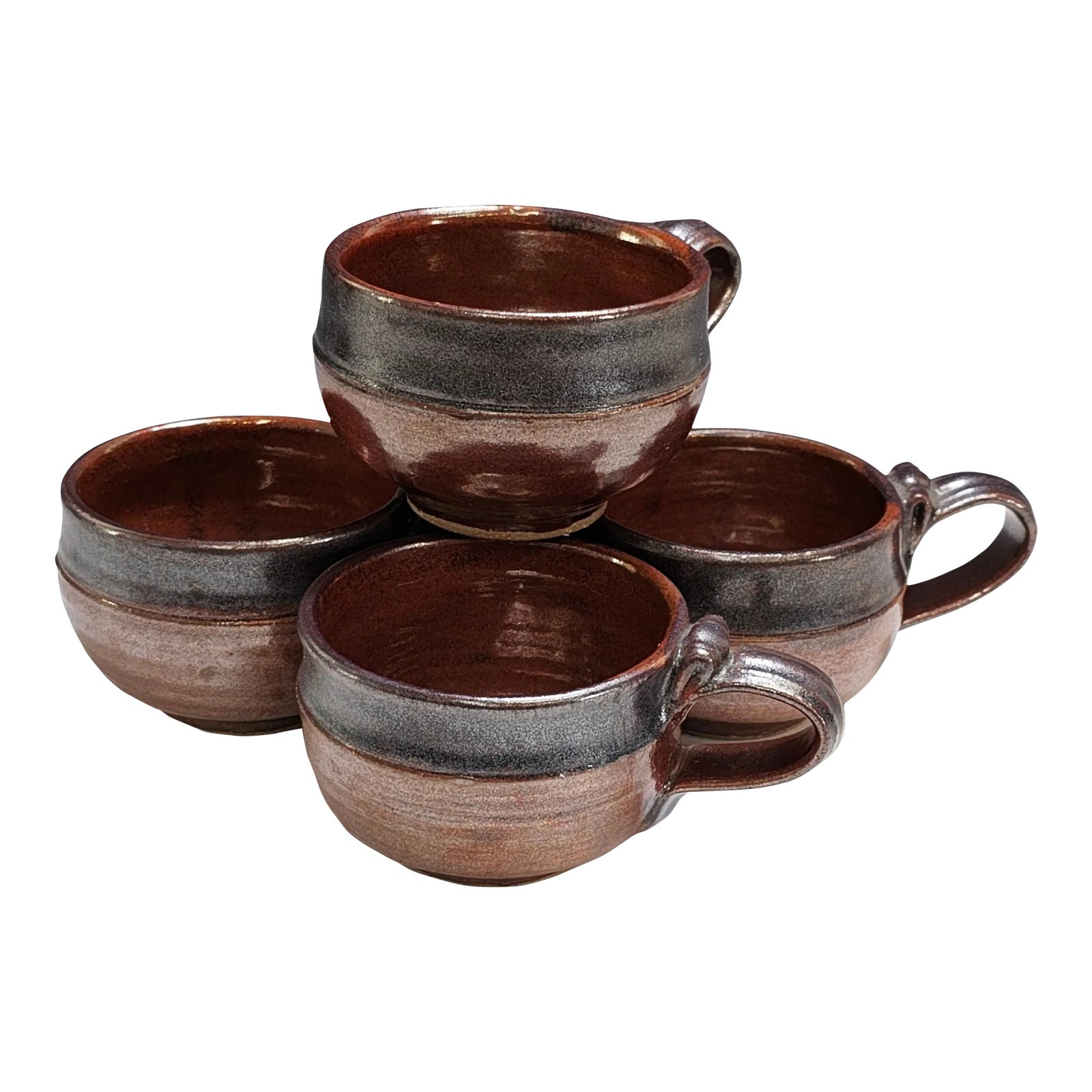 Studio Pottery Iridescent Brown Ceramic Coffee Cups Set of 4 | Chairish