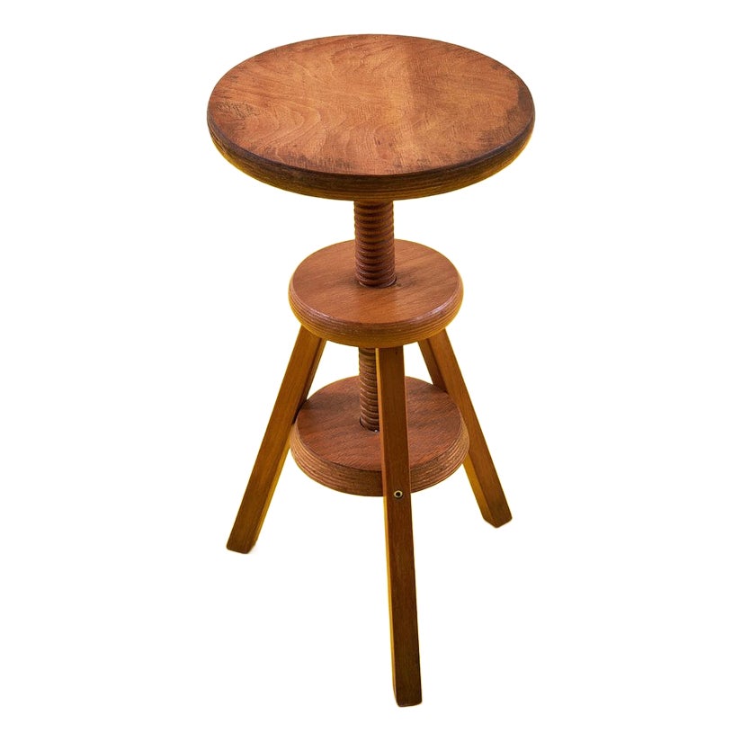 Screw-Adjustable Wooden Stool | Chairish