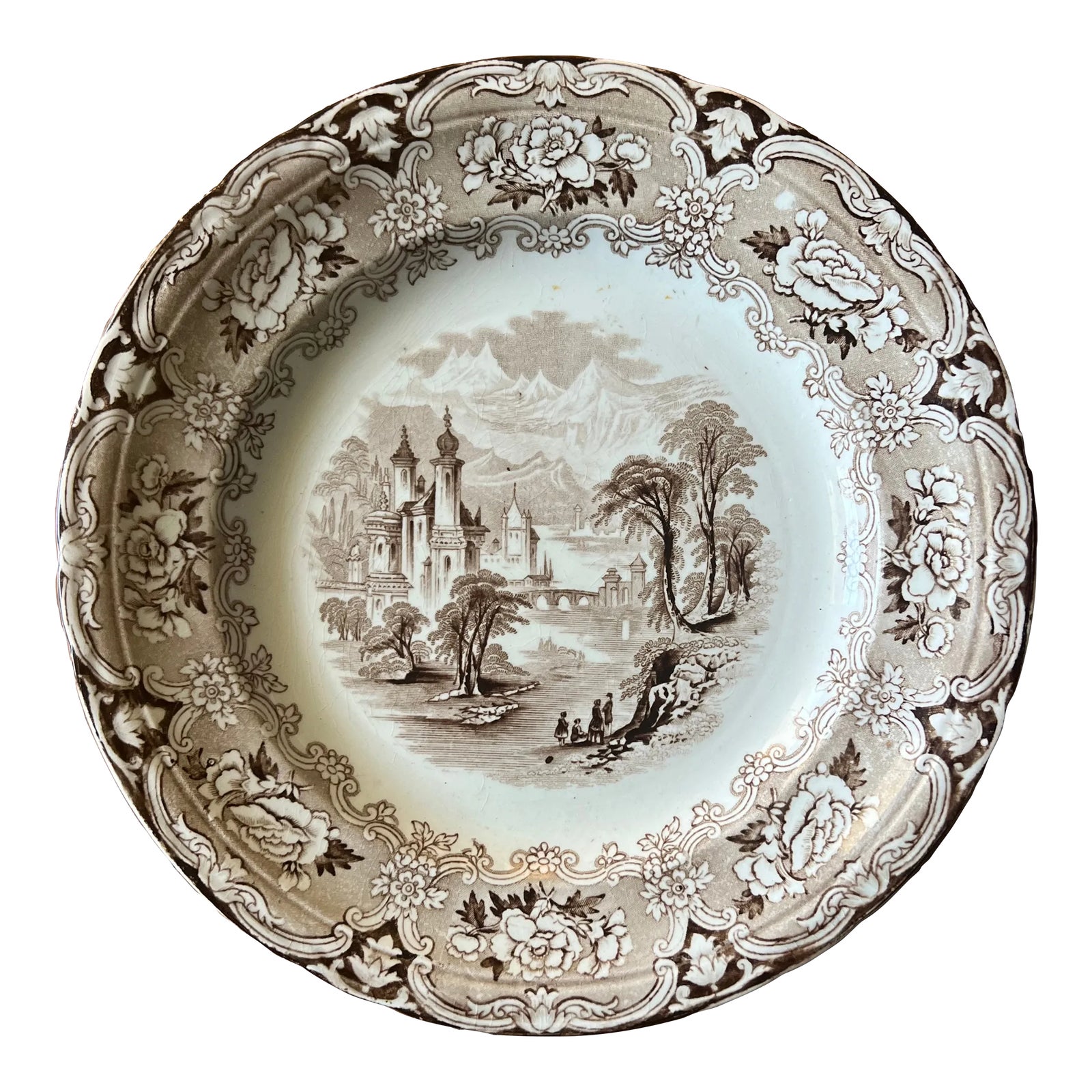 J. Clementson Ironstone Brown Historical Castle Scene Transferware ...