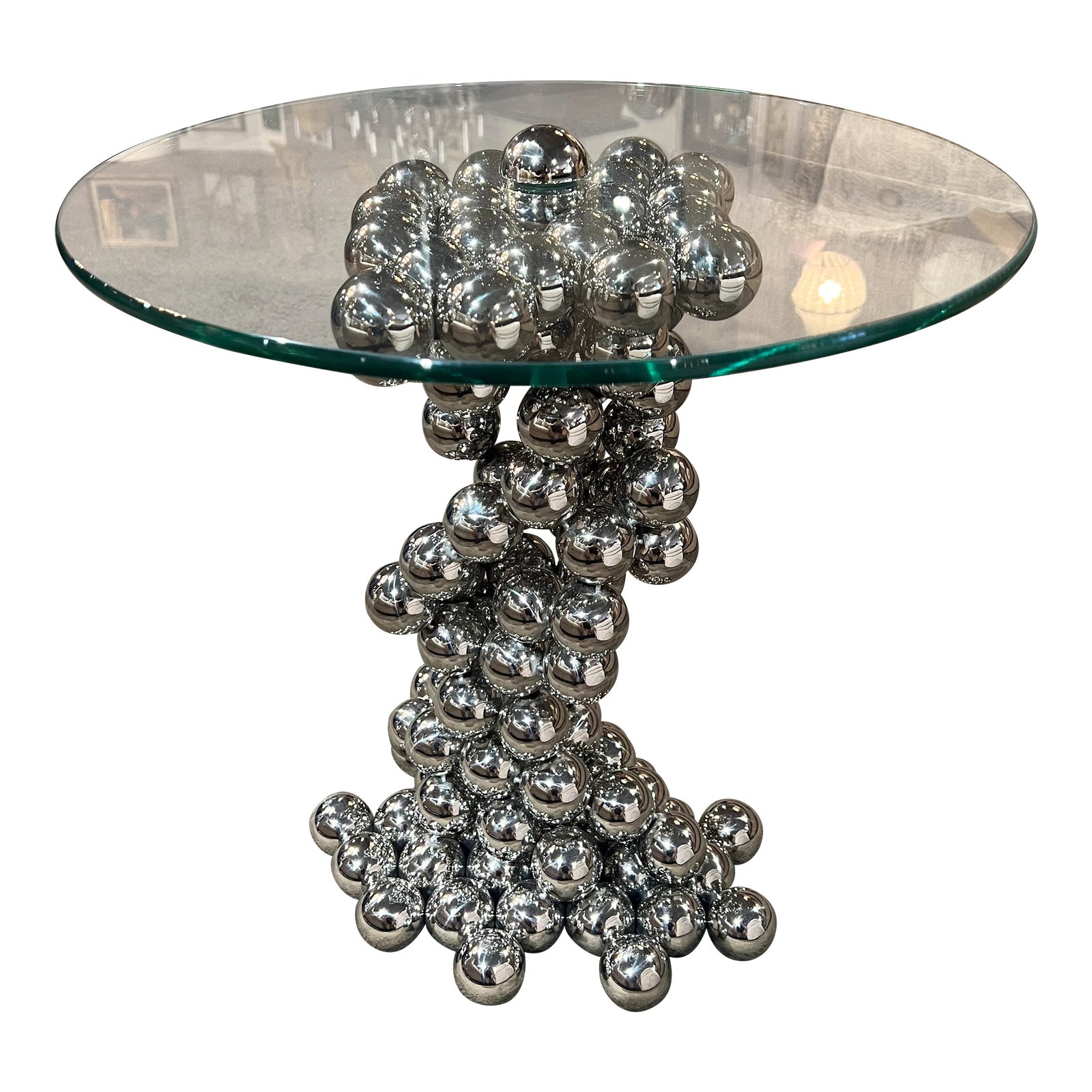 Global Views Chrome Bubbles Accent Table With Glass Top | Chairish