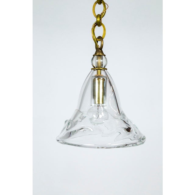 Contemporary Hand Blown Clear Bell Pendant Light on Long Brass Chain ...