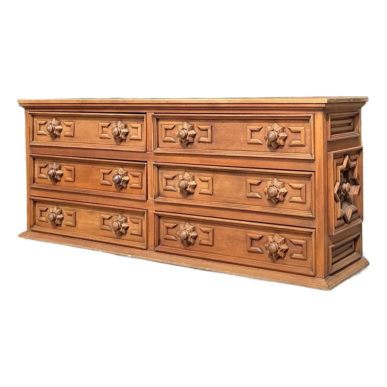Vintage Boho Star Motif 6 Drawer Dresser | Chairish
