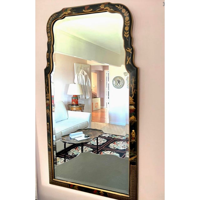 Vintage 1960s Queen Anne-Style Black and Gold Lacquered Mirror in ...