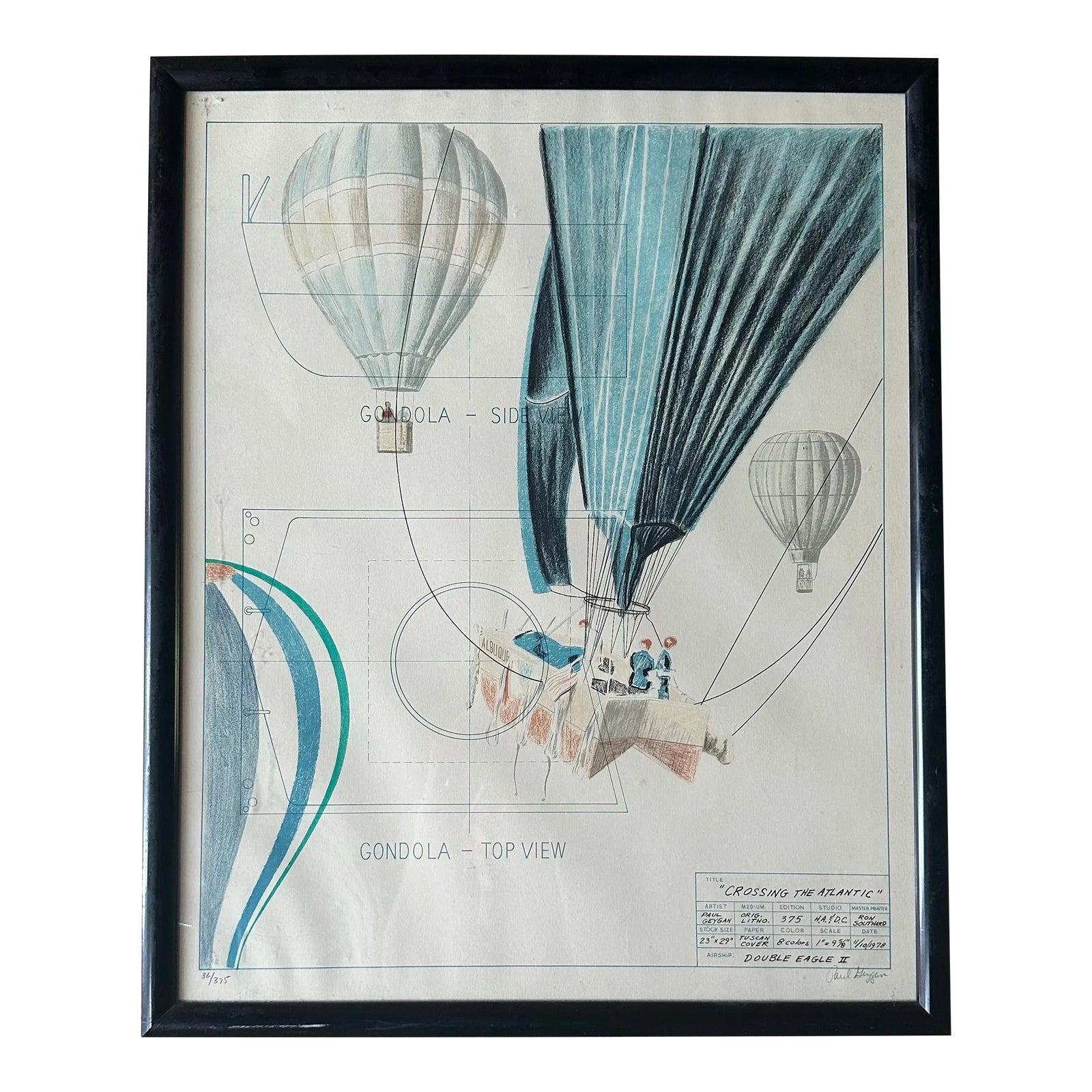 Paul Geygan Signed Lithograph of Hot Air Balloons, Framed | Chairish