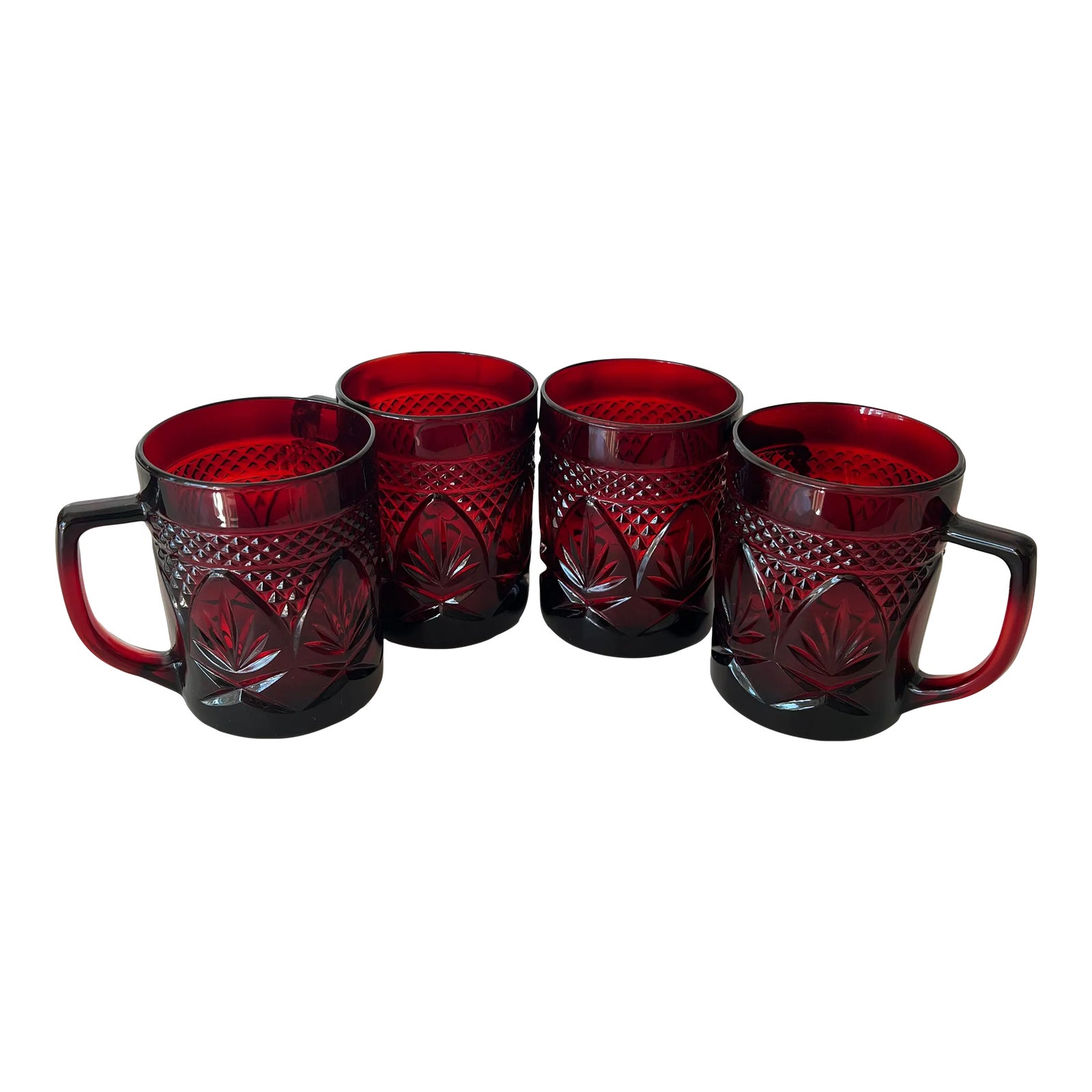 Vintage Red Crystal Mugs Set of 4 | Chairish