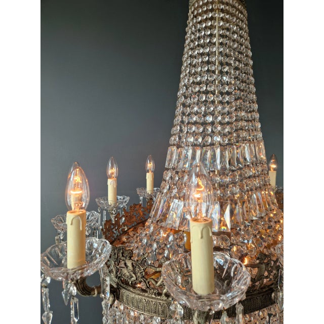 1910s Brass Lustre Art Nouveau Low Oval Plafonnier Crystal Chandelier ...