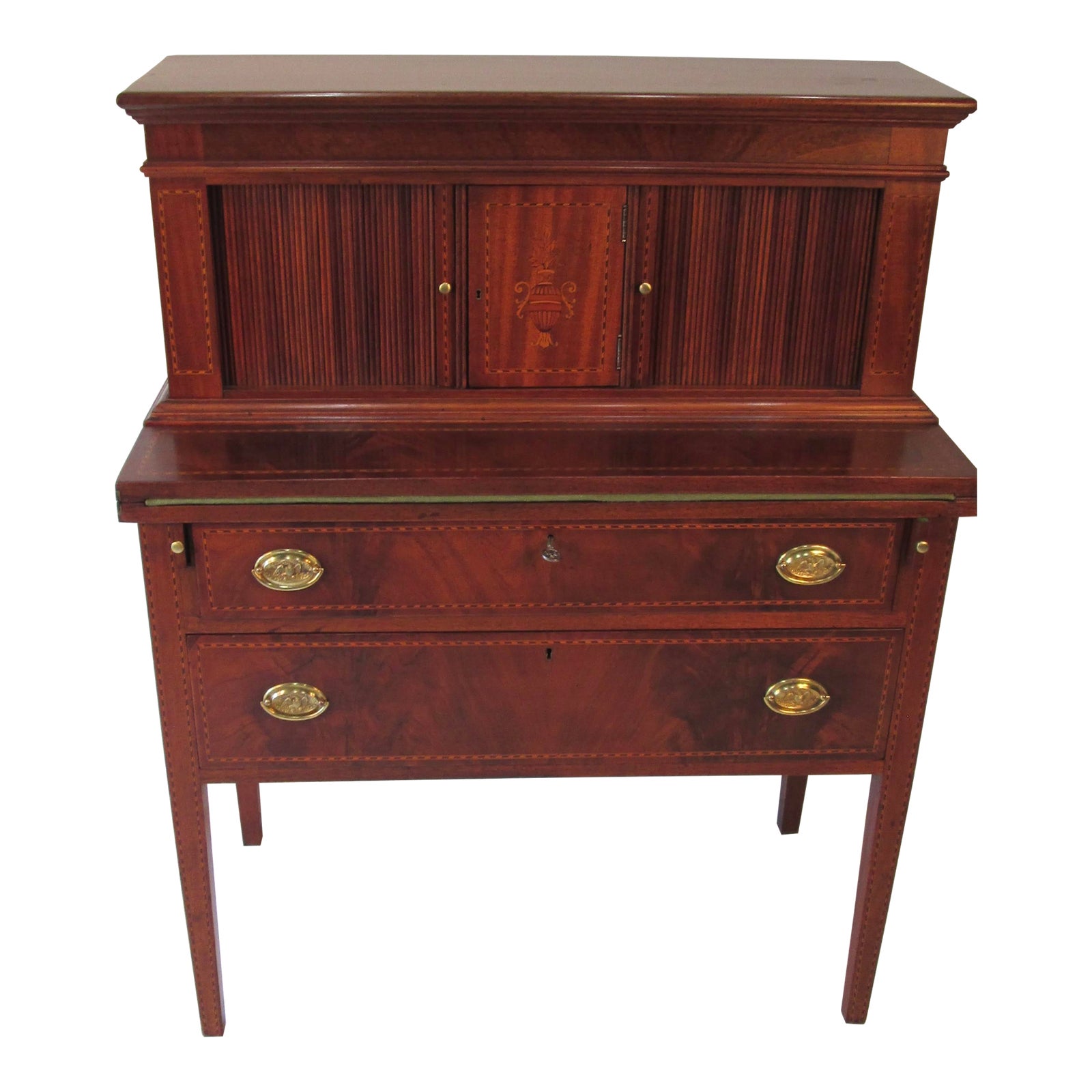 1940s Custom Made Mahogany Tambour Desk 2pc | Chairish