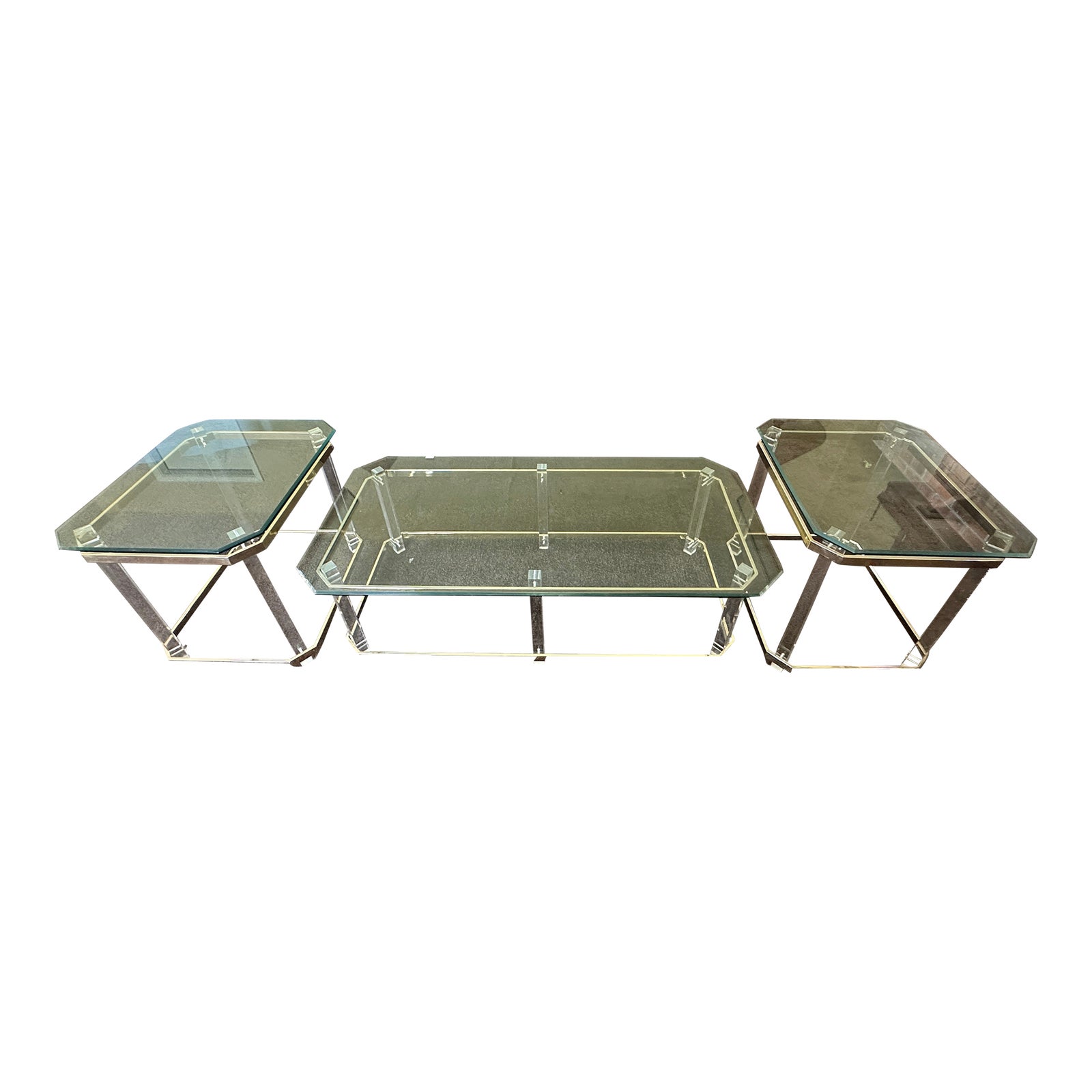 Vintage 1970s Set of 3 Charles Hollis Jones Style Lucite, Brass, and ...