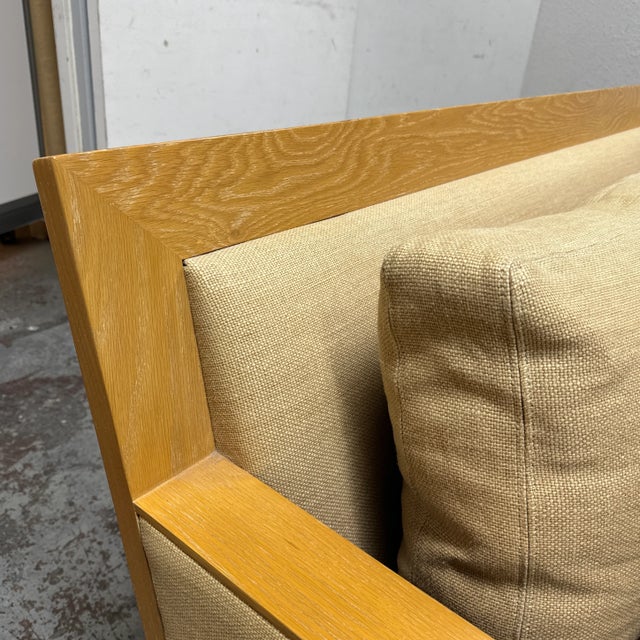 Ted Boerner Portrait Linen & Oak Wood Sofa | Chairish