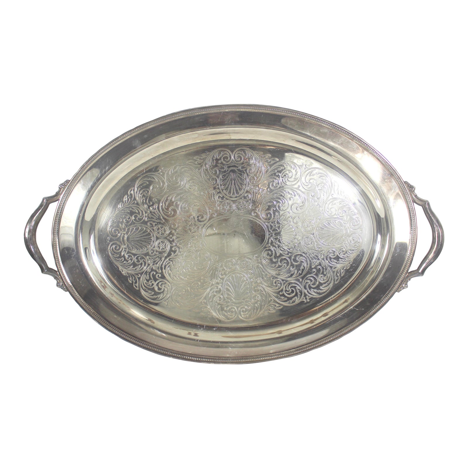 Mid 20th Century Extra Large Silver Butler’s Tray With Shell Pattern ...