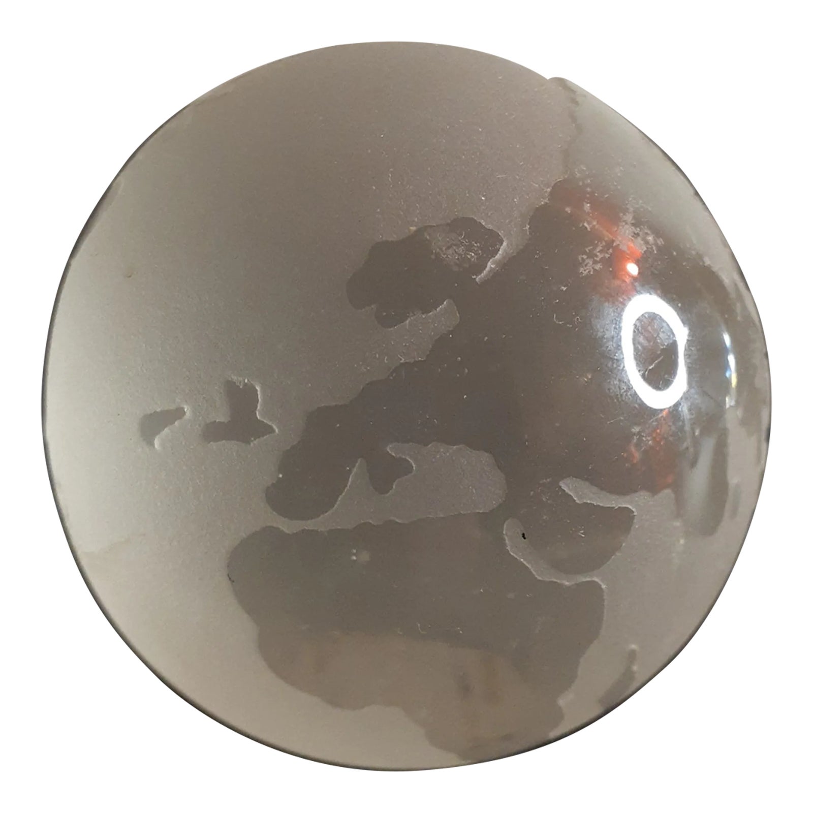 Vintage Etched World Map Crystal Clear Glass Paperweight | Chairish