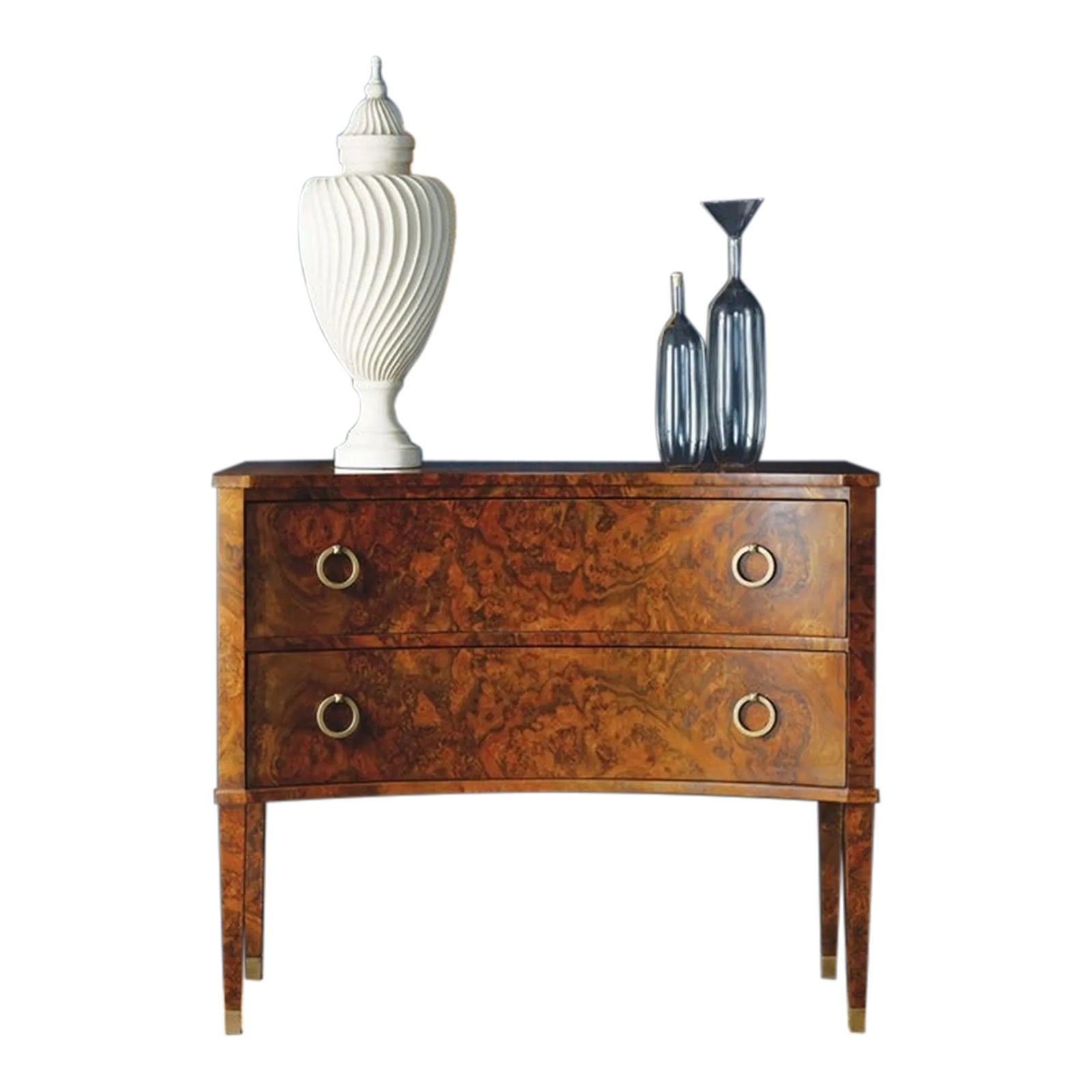 Modern History Two Drawer Concave Burl Commode | Chairish